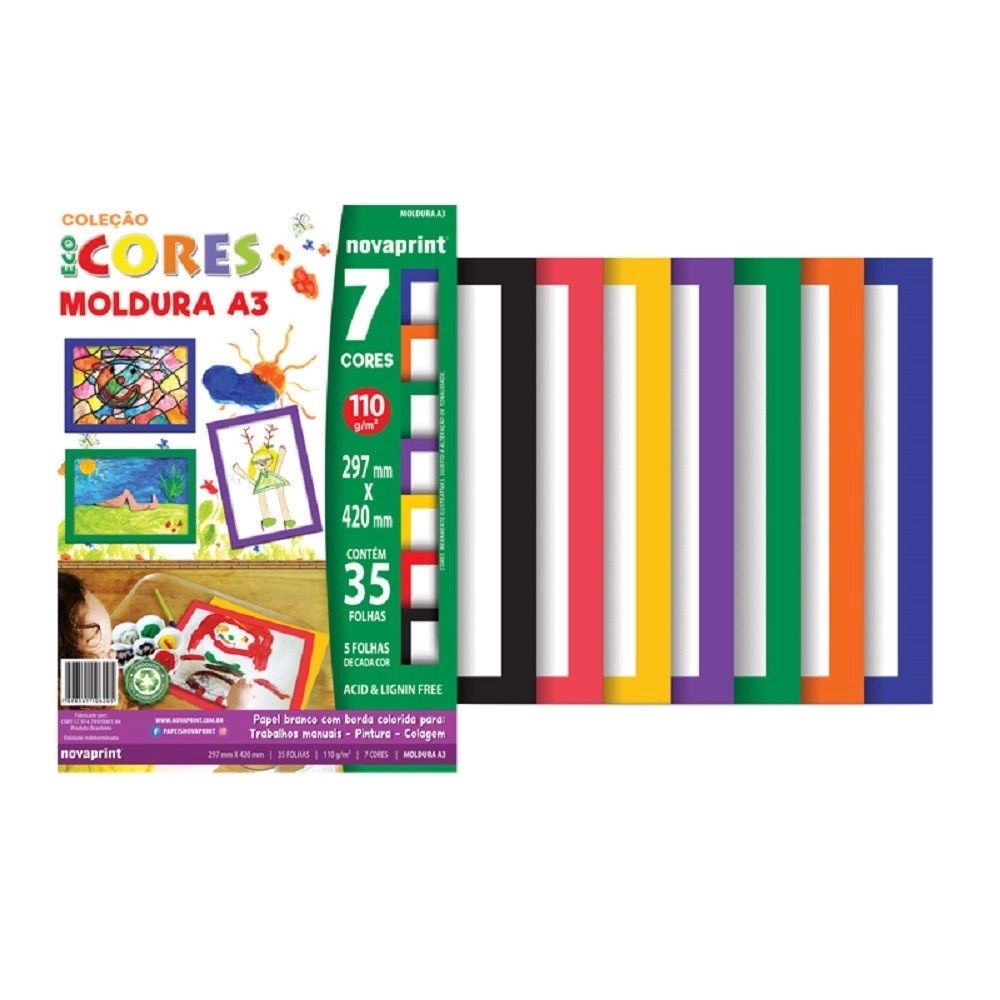 Bloco Ecocores Molduras A3 110GR 7 Cores - Novaprint - nivalmix