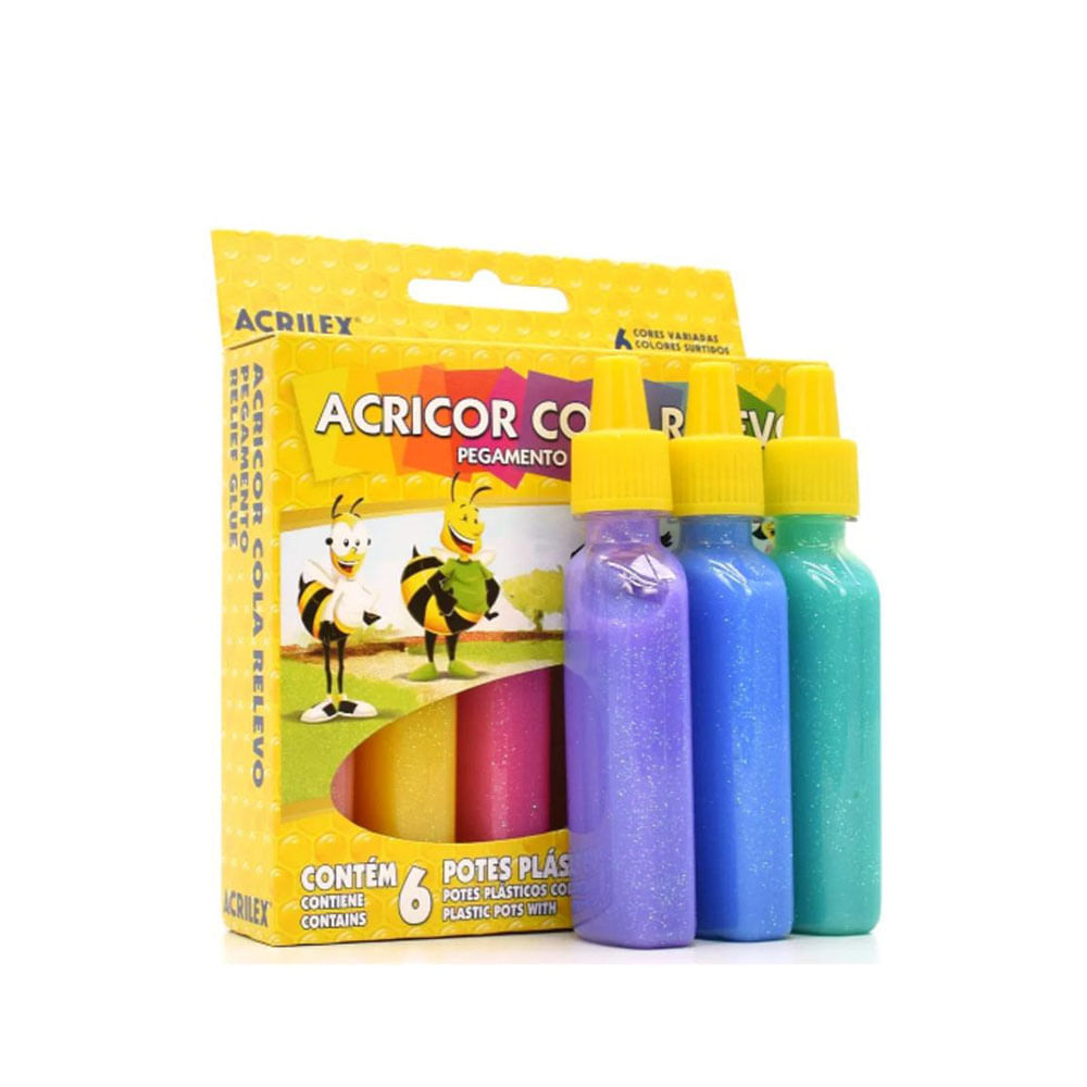Cola Relevo Agricor Glitter 06 Cores 20g - Acrilex - nivalmix