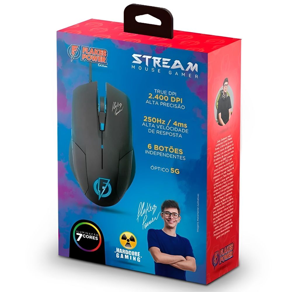 Mouse Gamer Stream ELG FLKM002 - Preto - Flakes Power - nivalmix